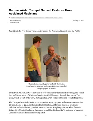"Gardner-Webb Trumpet Summit Features Three Acclaimed Musicians" by ...