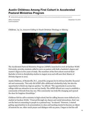 "Austin Childress Among First Cohort in Accelerated Pastoral Ministries ...