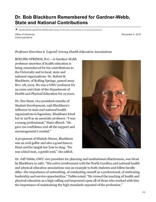 "Dr. Bob Blackburn Remembered for Gardner-Webb, State and National Cont ...