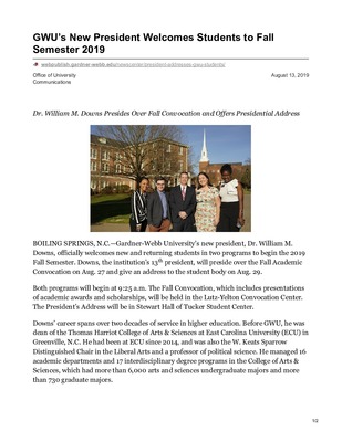 "GWU’s New President Welcomes Students to Fall Semester 2019" by Office ...