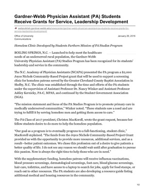 "Gardner-Webb Physician Assistant (PA) Students Receive Grants for Serv ...