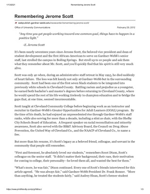 "Remembering Jerome Scott" by Office of University Communications