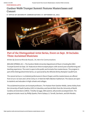 "Gardner-Webb Trumpet Summit Features Masterclasses and Concert" by ...